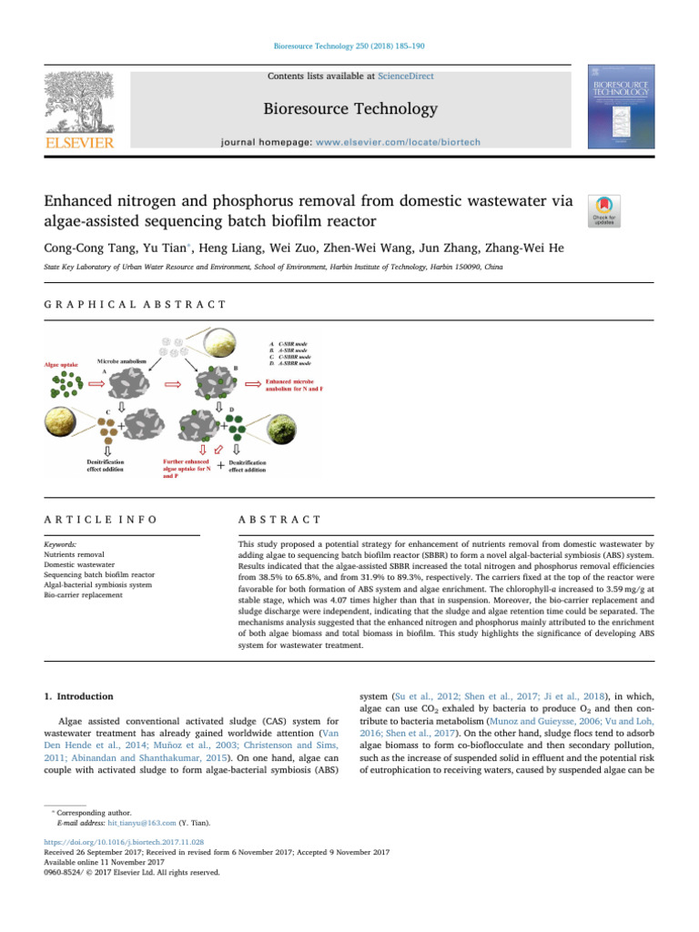 Enhanced Nitrogen and Phosphorus Removal From Domestic Wastewater Via Algae-Assisted Sequencing ...