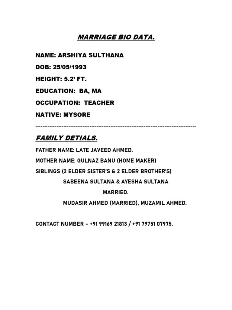 Arshiya Biodata | PDF