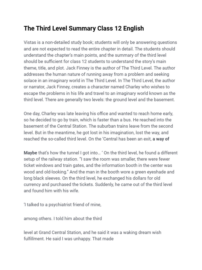 The Third Level Summary Questions Answers PDF and MCQ | PDF