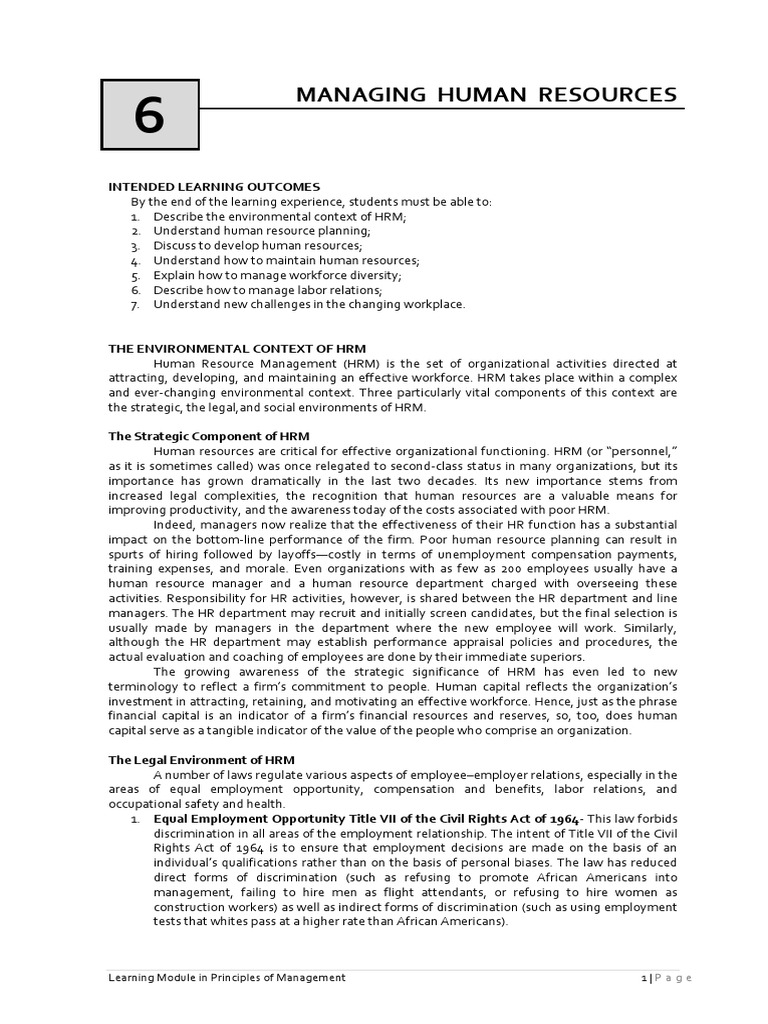 Chapter 6 Managing Human Resources | PDF Chapter 6 Managing Human Resources | PDF
