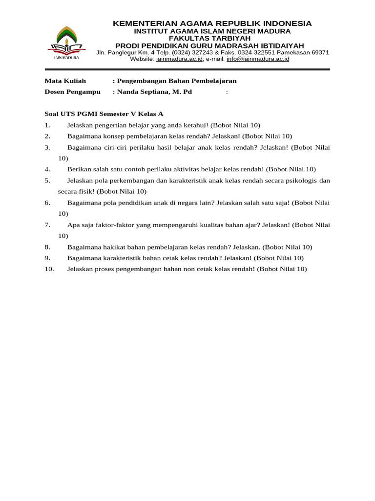 Soal UTS PBP 1 | PDF | Career & Growth | Social Science