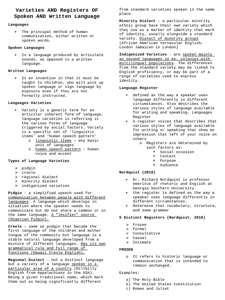 M4 Varieties and Registers of Spoken and Written Language | PDF