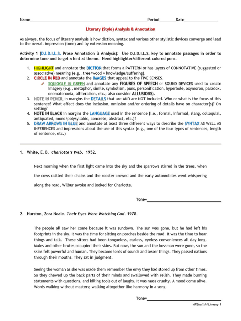 w1 Style Analysis Annotation Practice Exercises 2017 2e | PDF