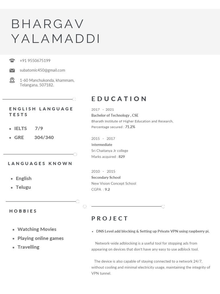 Bhargav Yalamaddi: Education | PDF