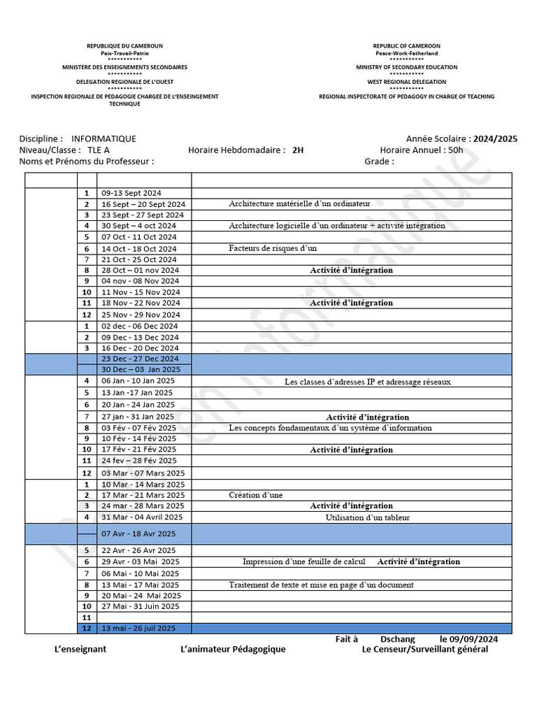 Progression Tle A4 Simplifie Esg 2024 - 2025 | PDF