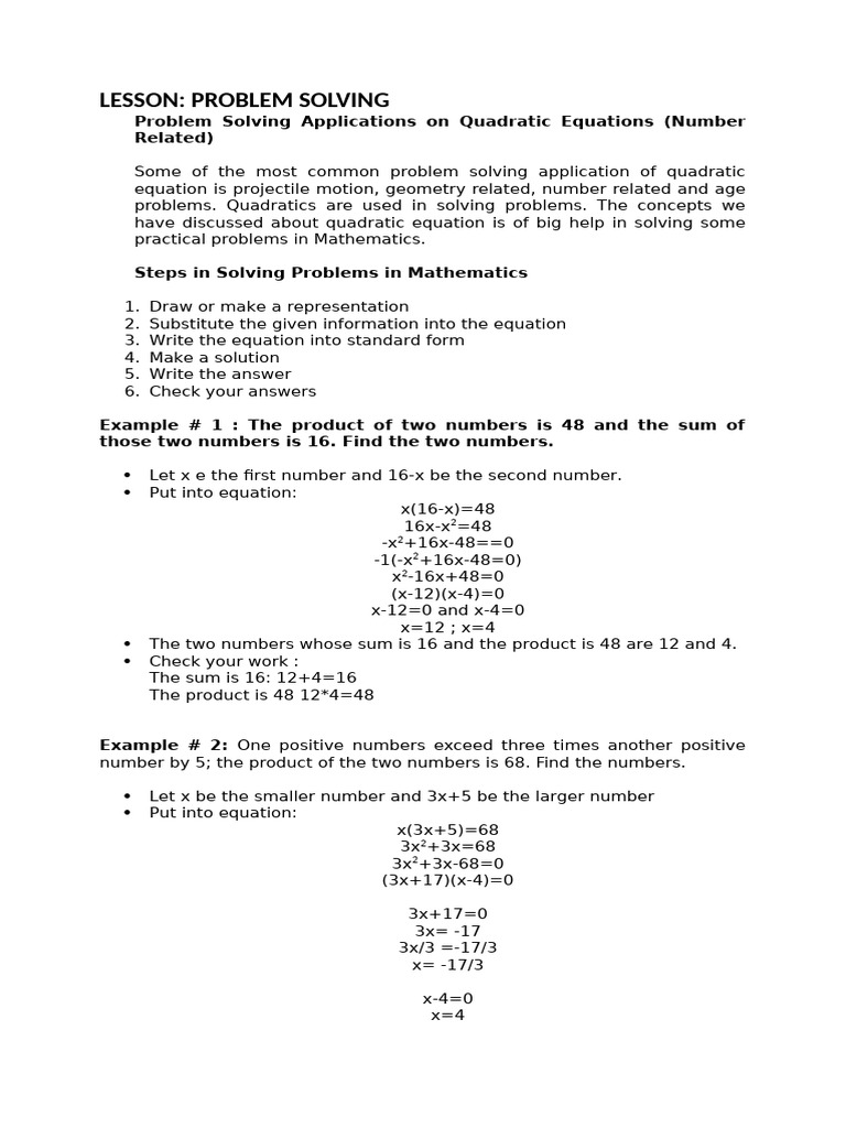 Math Lectures From Problem Solving To Graph of Quadratic Function | PDF | Quadratic Equation ...