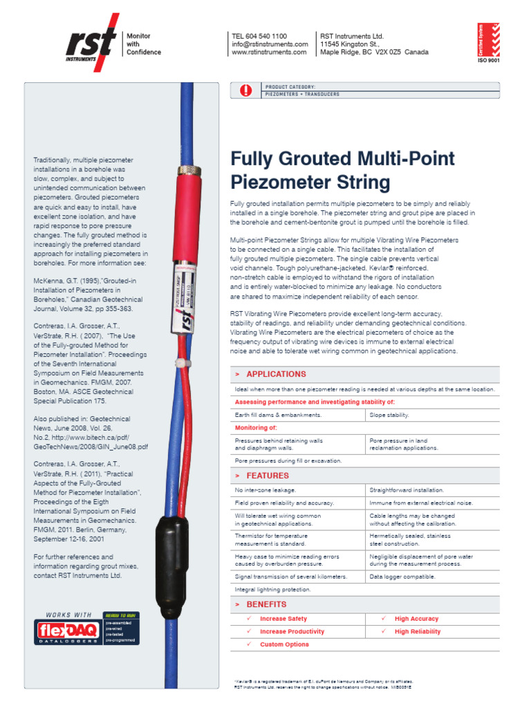Fully Grouted Multi Point Piezometer String MIB0051E | PDF