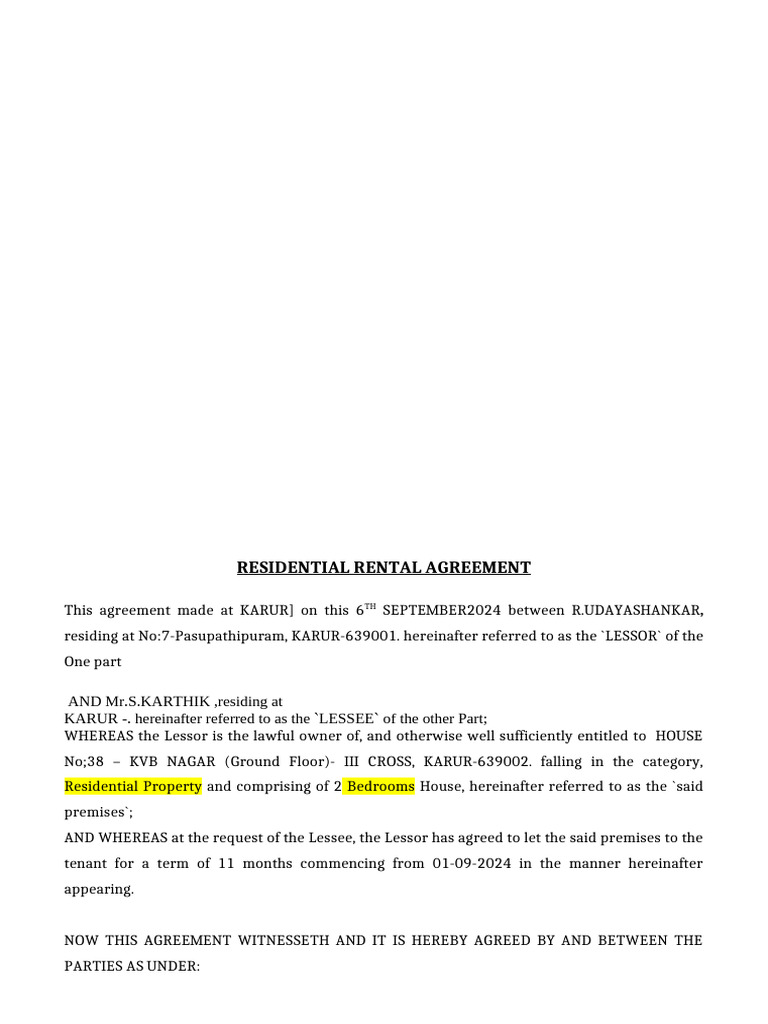 Residential Rental Agreement Format | PDF