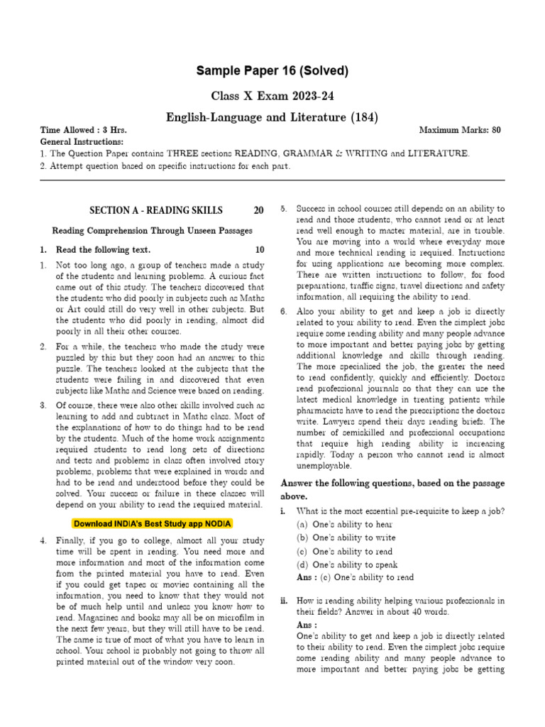 Sample Paper Solved 16-30 | PDF