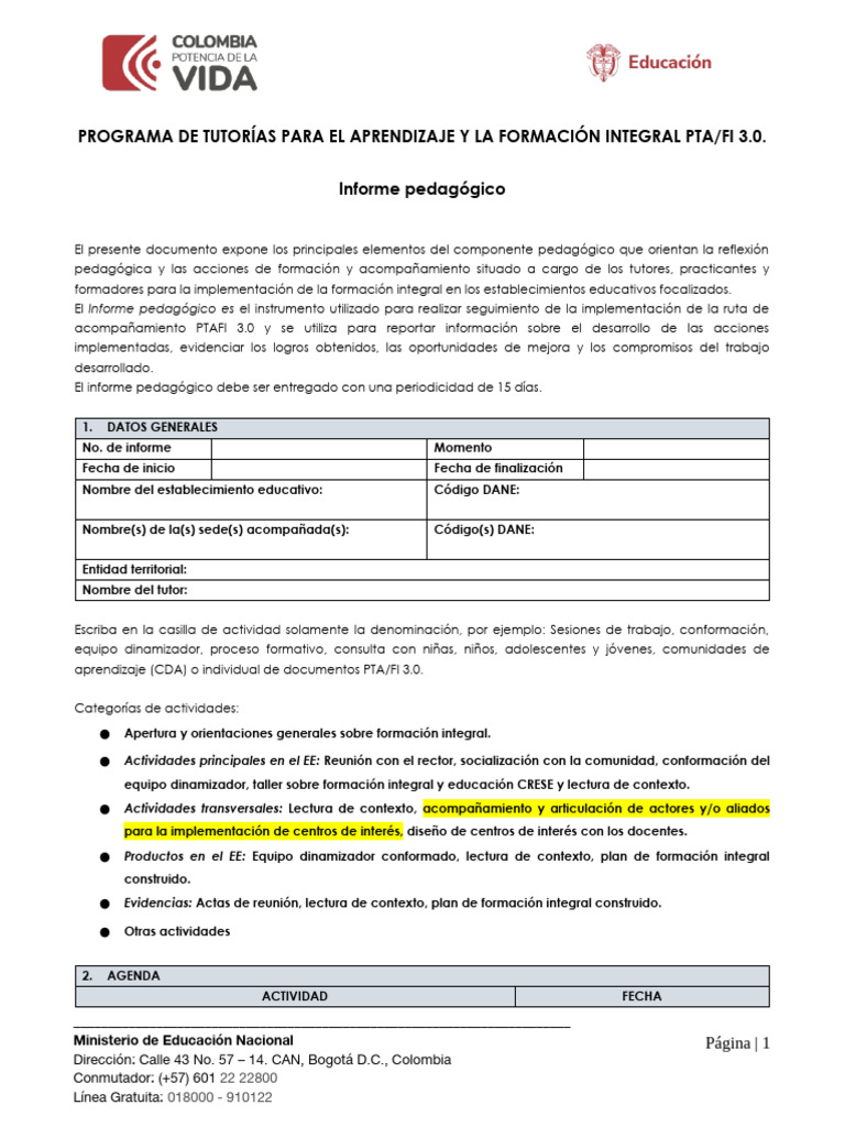 Anexo 2. Informe Pedagógico Momento I - 2024 | PDF