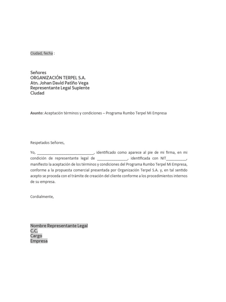 Mi Empresa-Carta Aceptación Condiciones Programa Rumbo VF | PDF