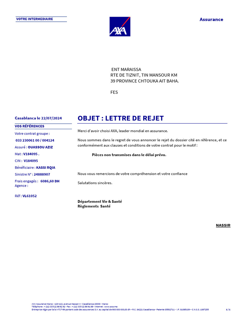 Lettre Rejet | PDF