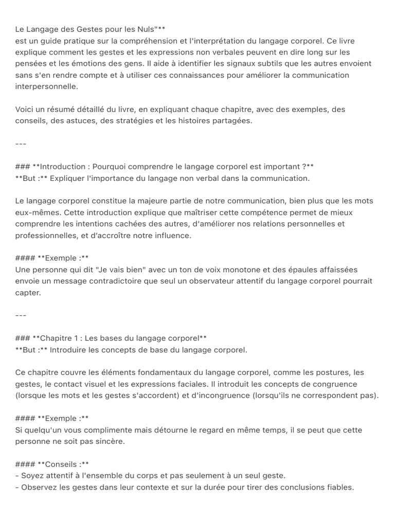 Le Langage Des Gestes Pour Les Nuls" | PDF