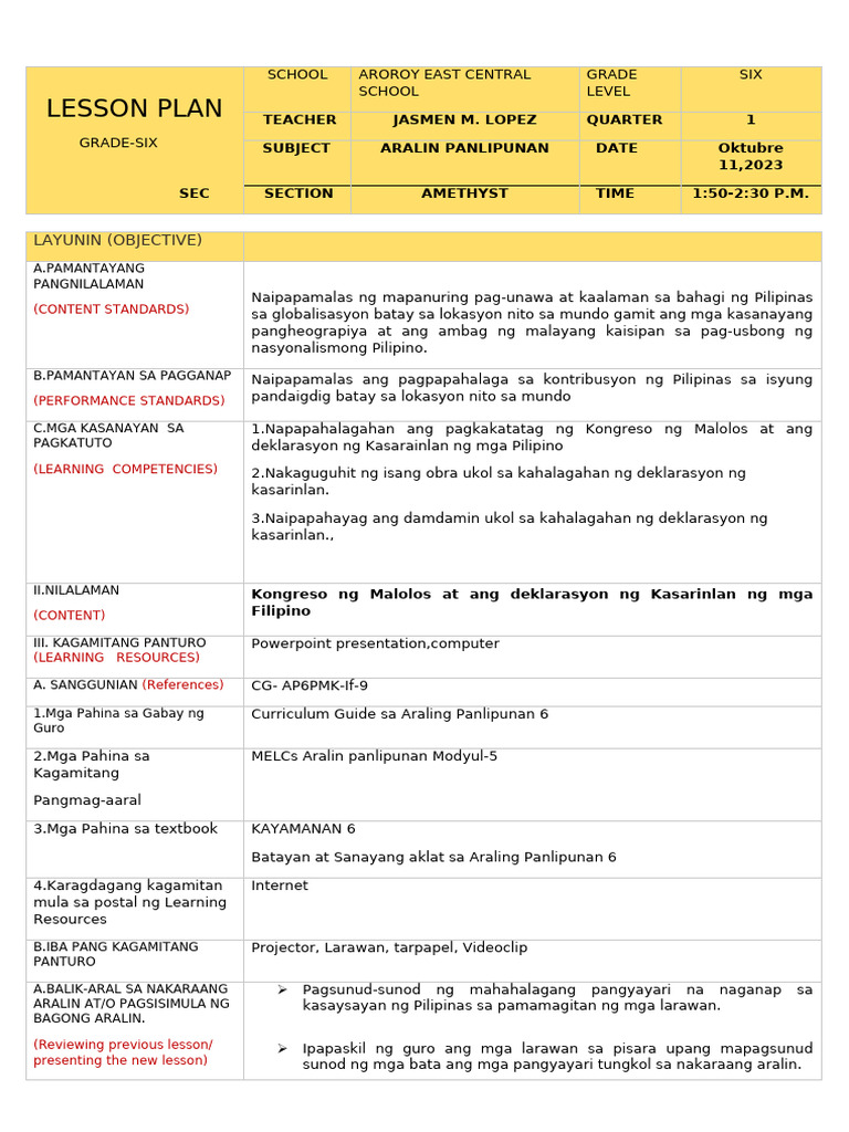 Arpan-6-Cot - Melcs | PDF