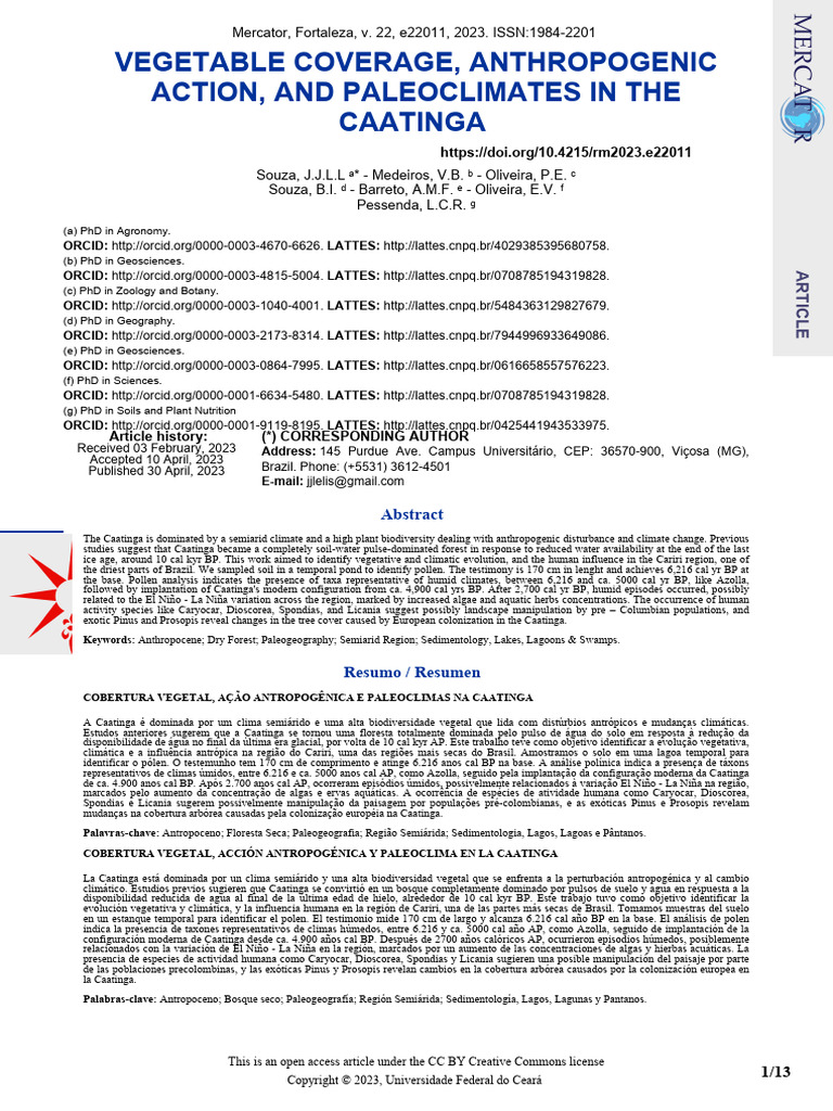 Vegetable Coverage, Anthropogenic Action, and Paleoclimates in The ...