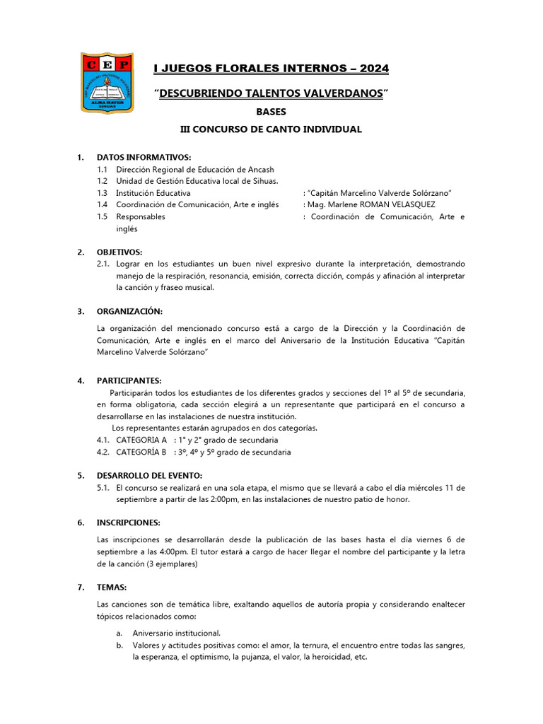 BASES Canto Individual | PDF