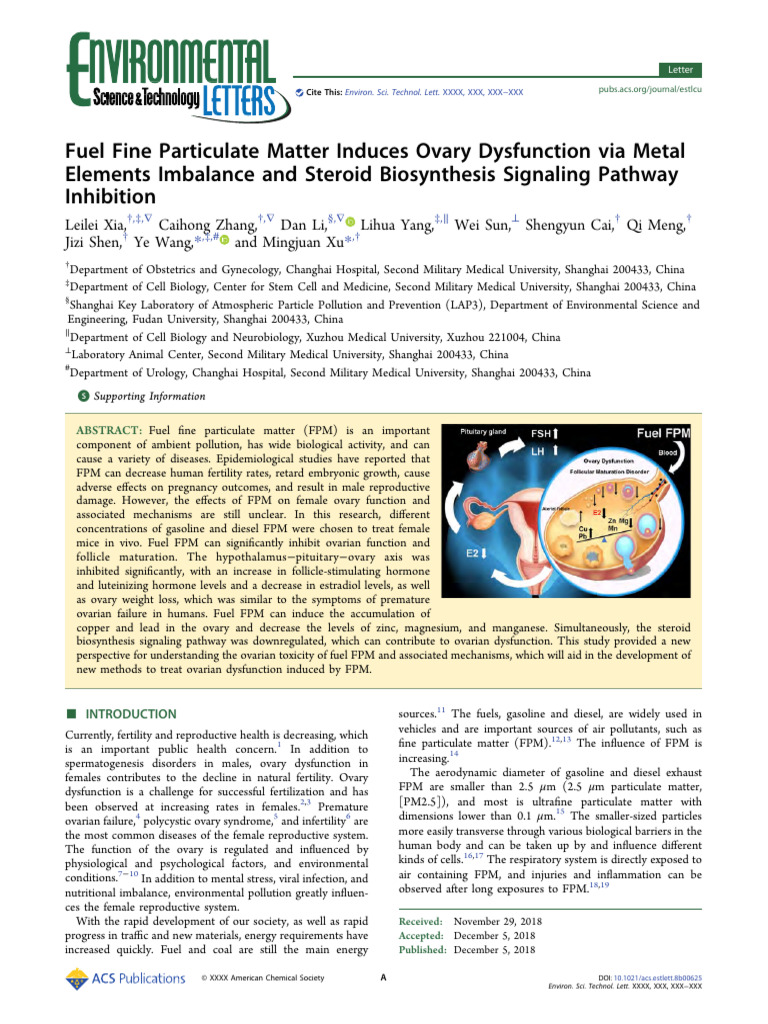 Fuel Fine Particulate Matter Induces Ovary Dysfunction Via Metal ...
