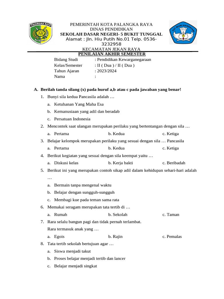 PAS PPKN Kelas 2 | PDF