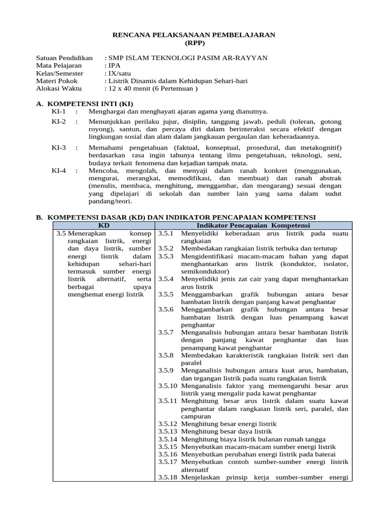 Bab 5. RPP Ipa K9 - Listrik Dinamis | PDF