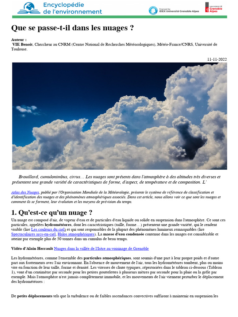 Que Se Passe T Il Dans Les Nuages Encyclopedie Environnement | PDF
