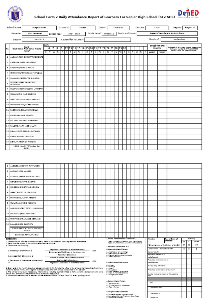 School Form 2 (SF 2) | PDF