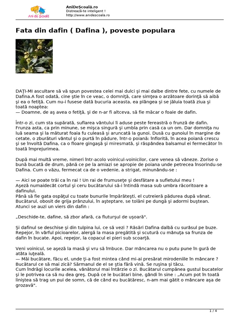 Fata Din Dafin Dafina Poveste Populara | PDF