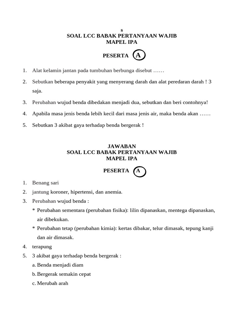 Soal LCC Mapel Ipa | PDF