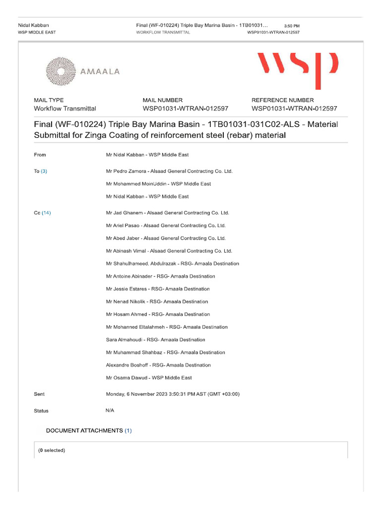 AMALA - WSP (Approval) ZINGA On Rebar | PDF