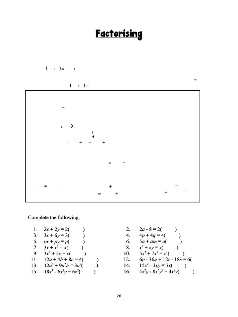 Factorising Booklet | PDF