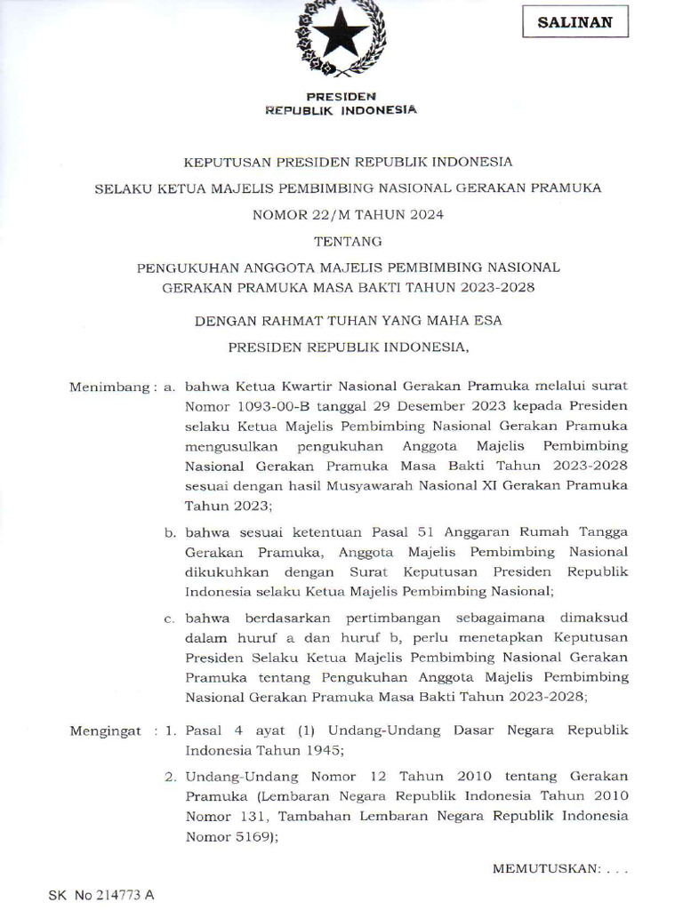 Kepres-RI-22-M-2024 | PDF