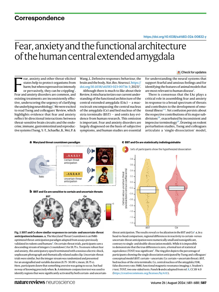 Fear, Anxiety and The Functional Architecture of The Human Central ...