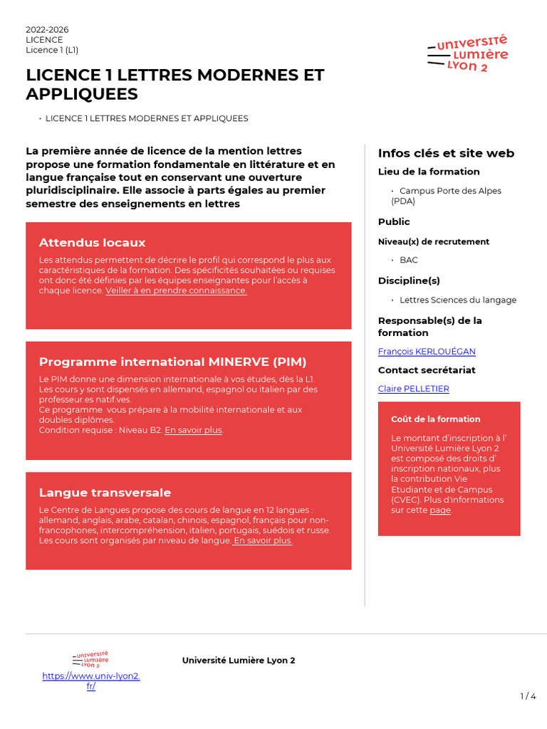 Licence 1 Lettres Modernes Et | PDF