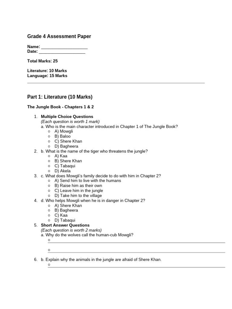 Grade 4 Assessment | PDF | Bagheera | Language Arts & Discipline