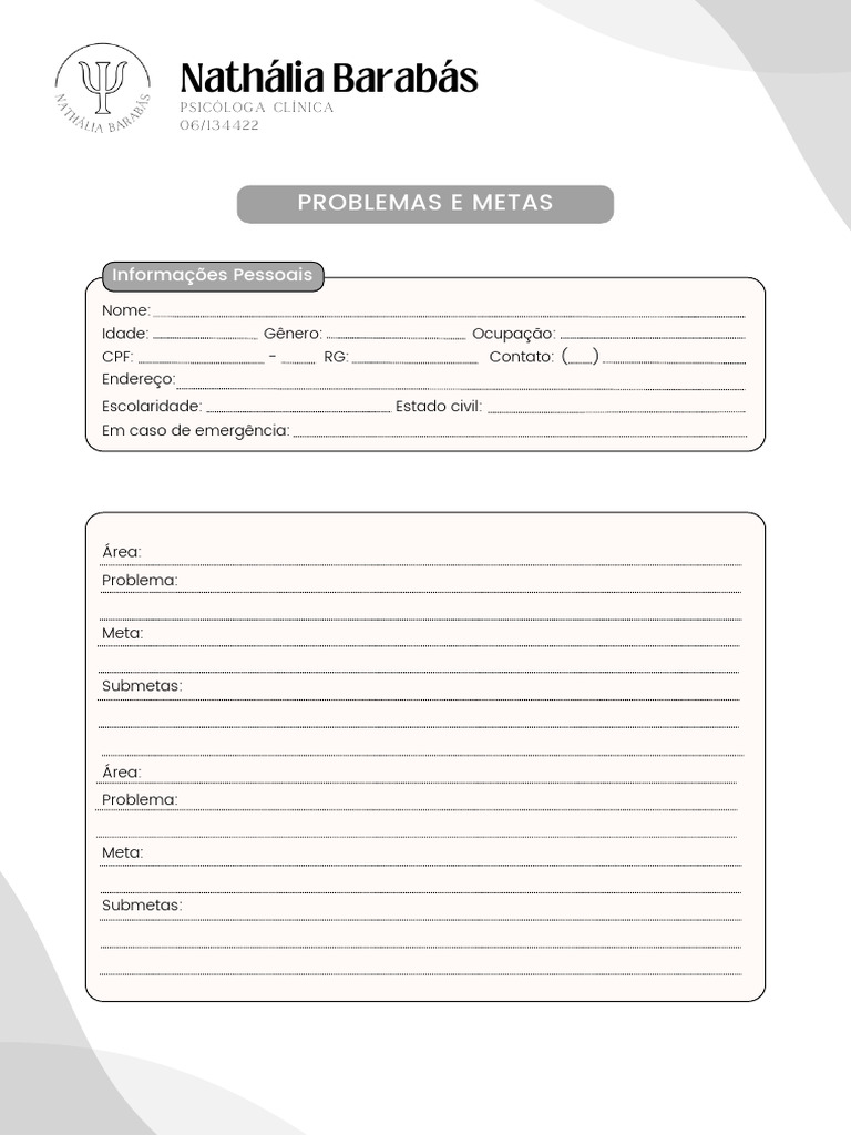 lista de problemas e metas | PDF