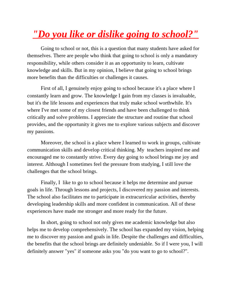 Do You Like or Dislike Going To School | PDF