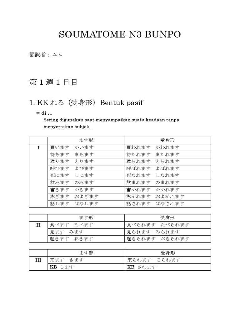n3 Bunpo Bab 6 Bag 7 | PDF