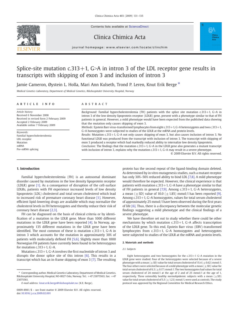 Clinica Chimica Acta: Jamie Cameron, Øystein L. Holla, Mari Ann Kulseth ...