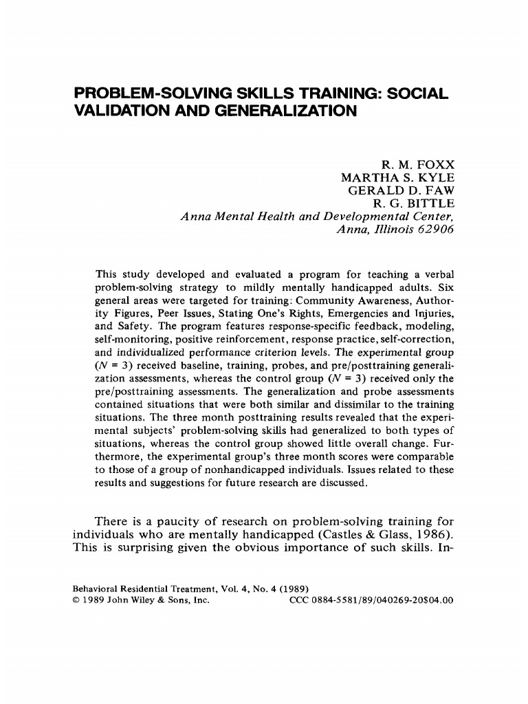 Problem-Solving Skills Training for Adults | PDF | Intellectual ...