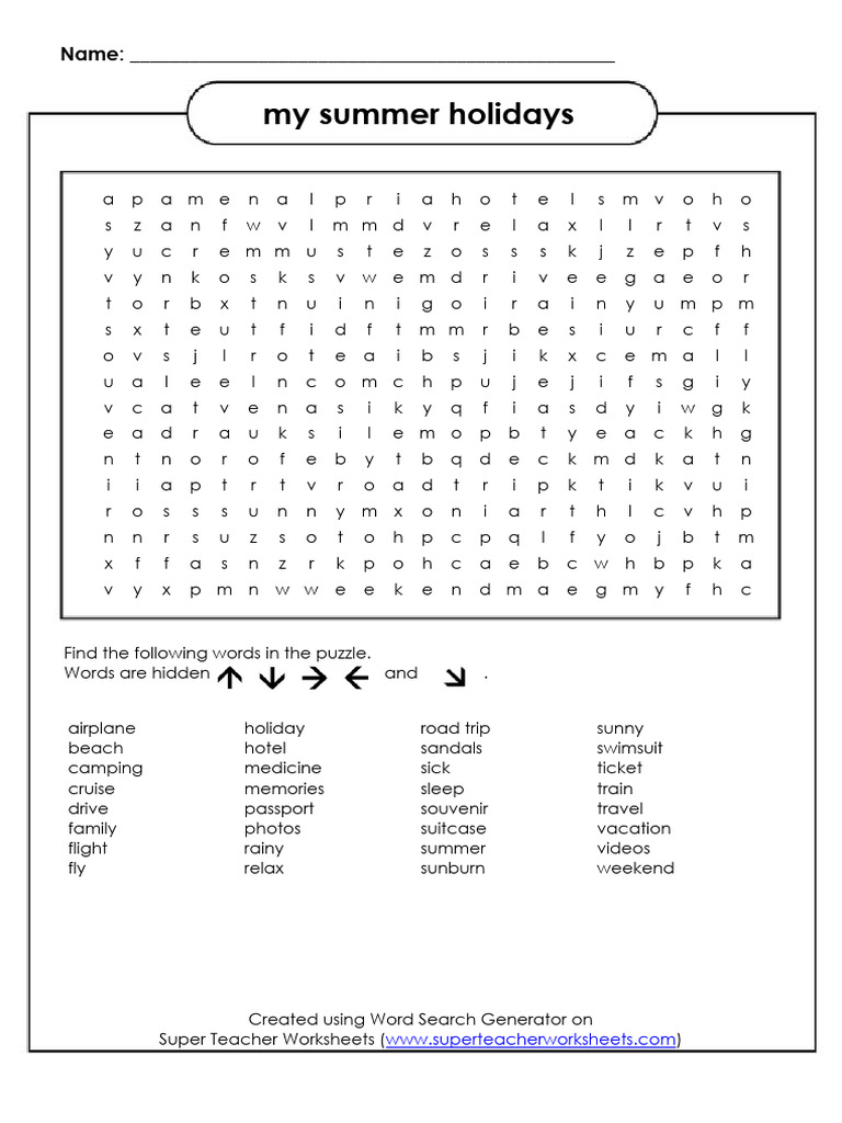 Summer Holidays Word Search | PDF | Word Search | Word Puzzles