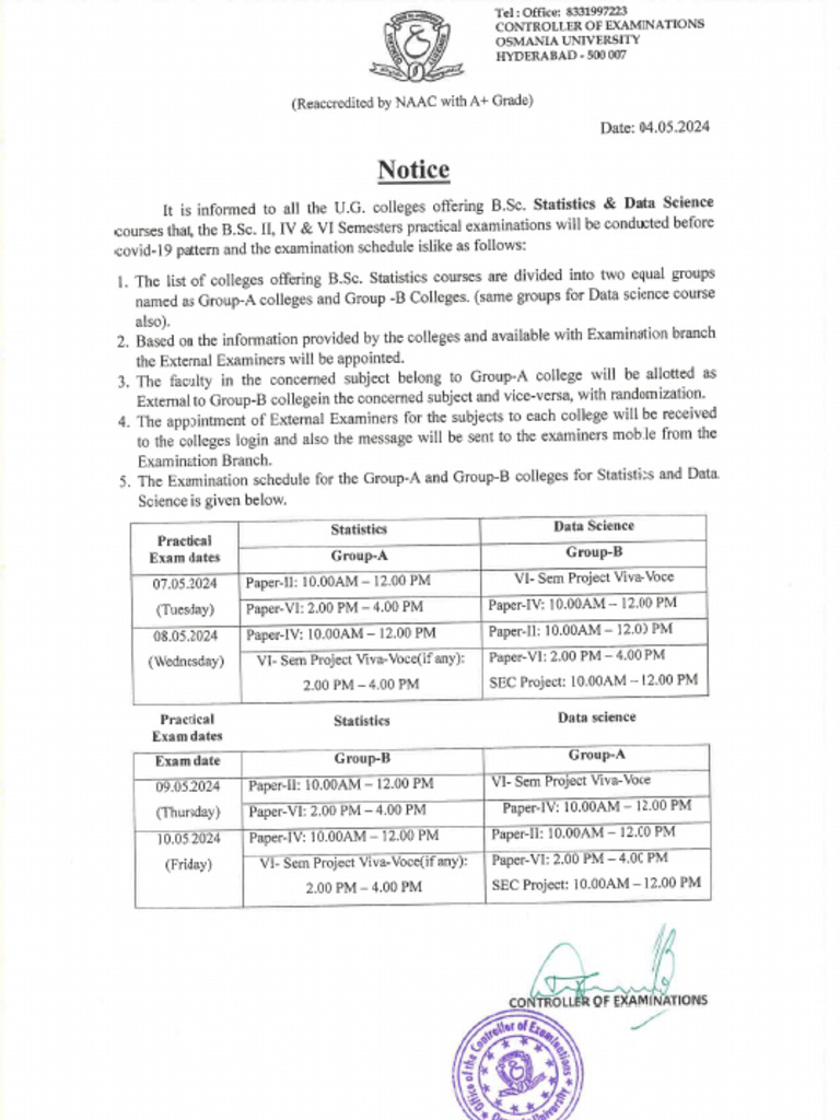 BSC Statistics and Data Science Subject Group A and B Colleges ...