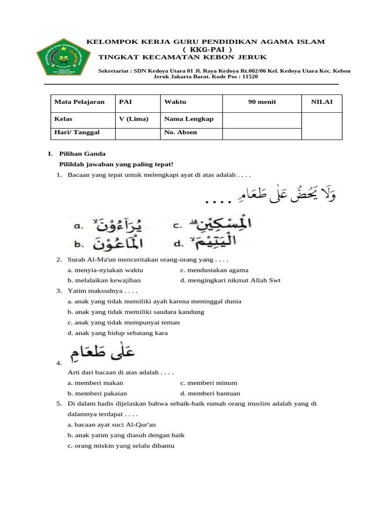 Soal STS Pai SMT 1 KLS 5 | PDF