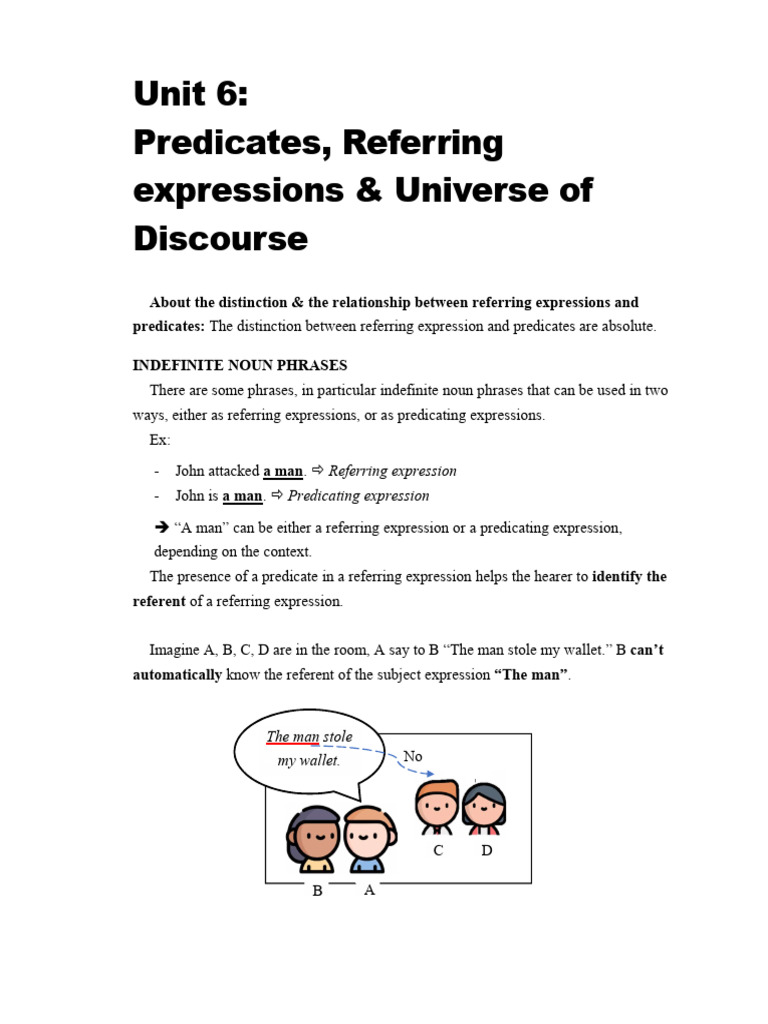 U6 Predicates, Referring Expressions and Universe of Discourse | PDF