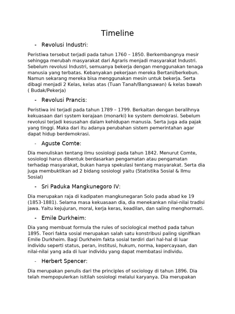 Timeline Sejarah Pekembangan Sosiologi | PDF