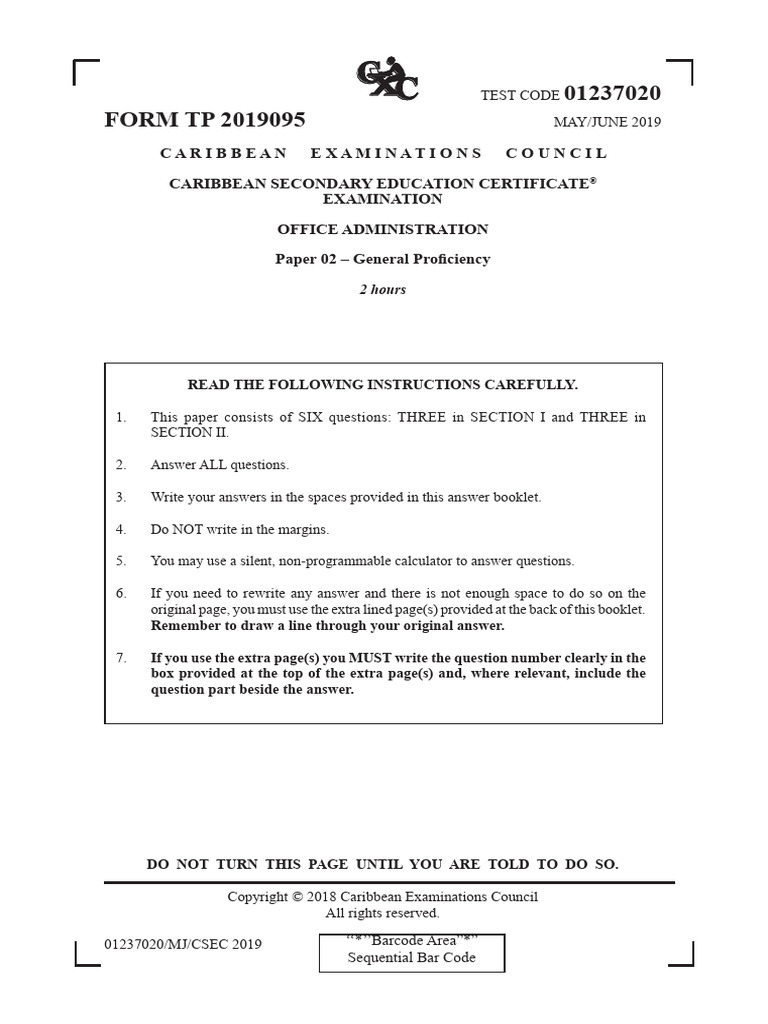 CSEC Office Administration P2 2019 | PDF