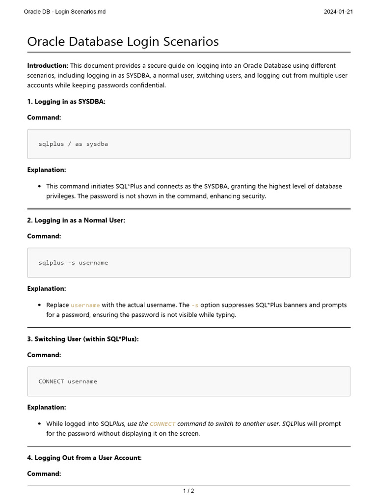 Oracle DB - Basic Login Scenarios | PDF