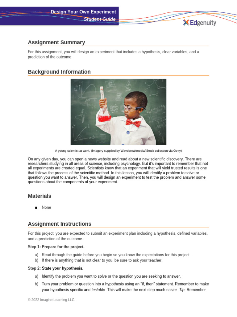 Project Design Your Own Experiment Student Guide | PDF