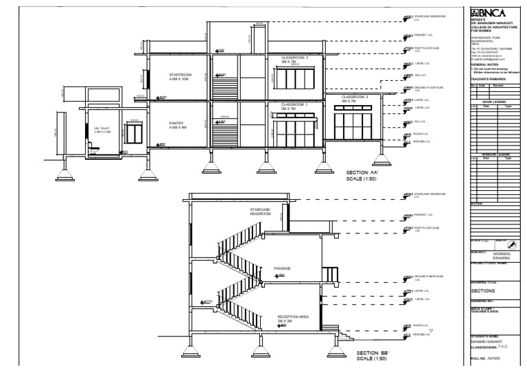 Section Aa' SCALE (1:50) : Classroom 3 5MX7M | PDF