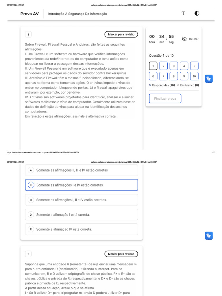 Prova AV Introducao A Seguranca Da Informacao | PDF