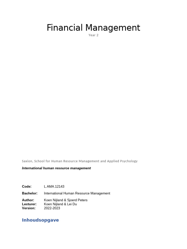 Course Outline Financial Management 2022-2023 | PDF