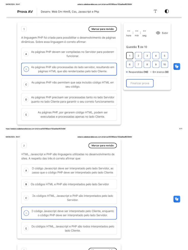 Prova AV Desenv - Web em HTML 5 Css Javascript e PHP | PDF